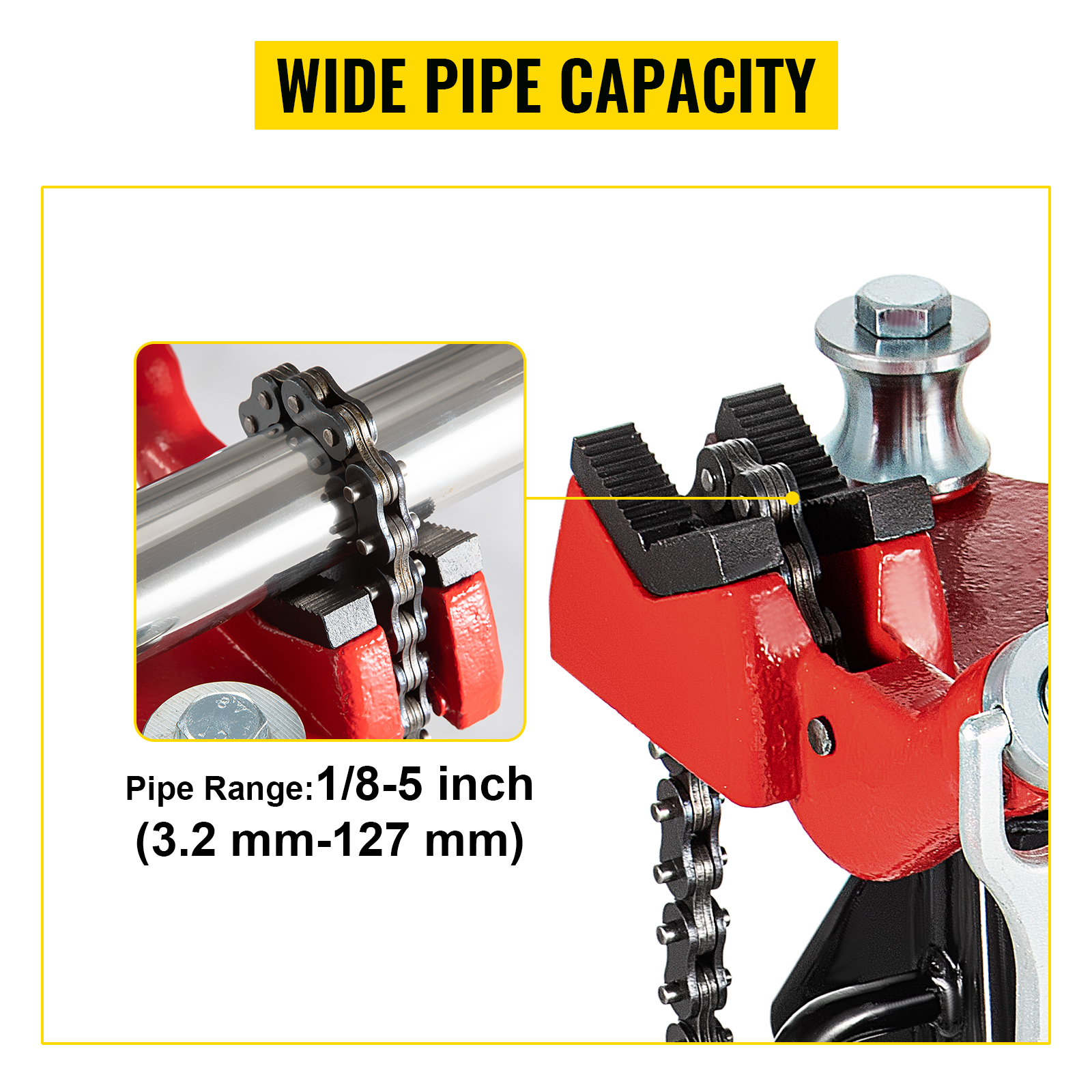 VEVOR Tripod Pipe Chain Vise, 1/8"-5" Pipe Capacity, 36.4“ Length Chain ...