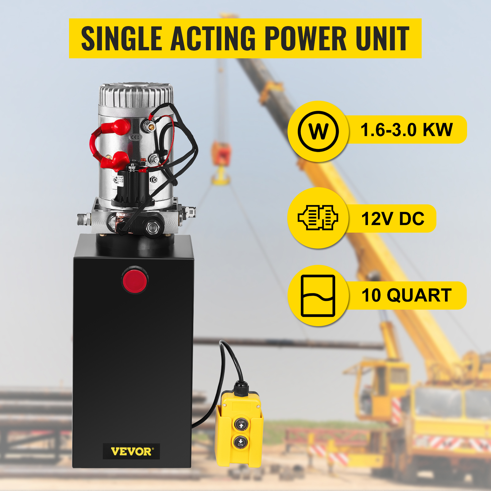 VEVOR Hydraulic Pump, 10 Quart Hydraulic Power Unit, Single Acting ...