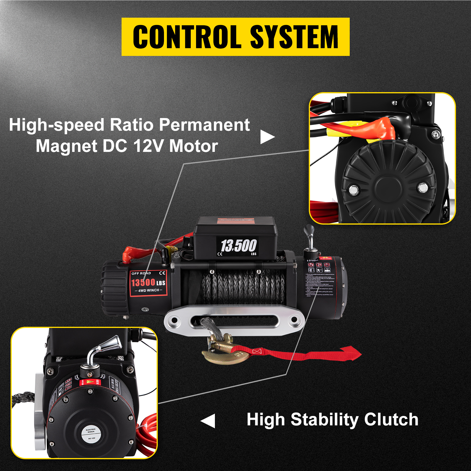 VEVOR 13500 LBS Electric Truck Winch12v Electric Winch ATV Synthetic ...