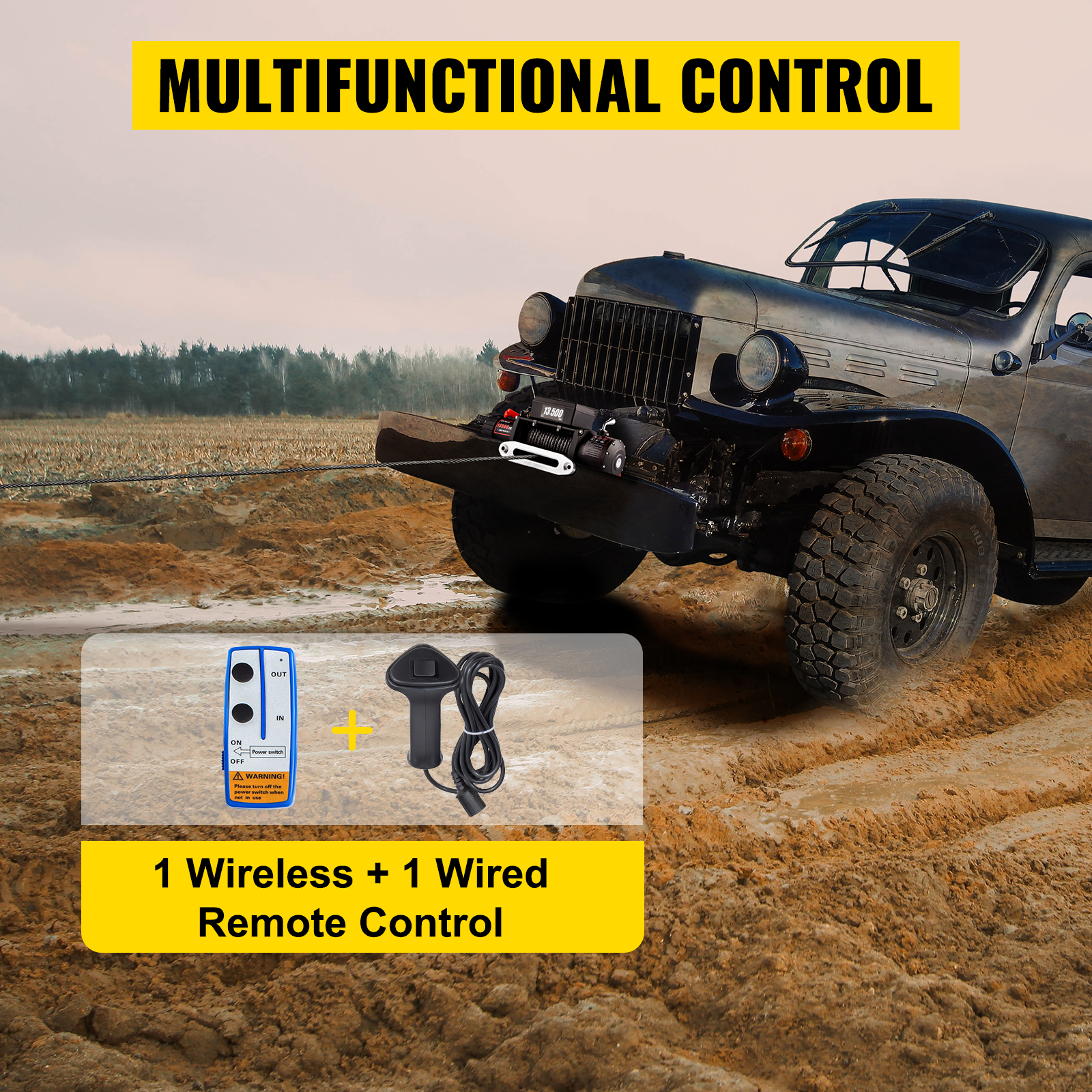VEVOR 13500 LBS Electric Truck Winch12v Electric Winch ATV Synthetic ...
