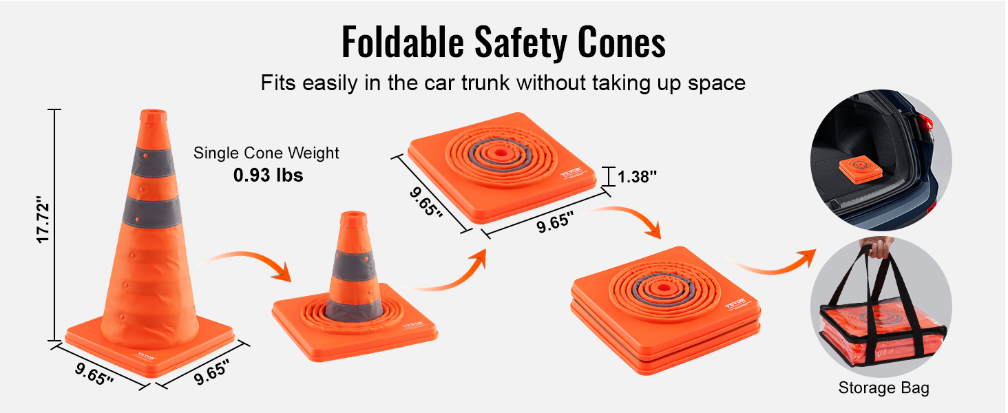 VEVOR Safety Cones, 2 Pack 18 inch Collapsible Traffic Cones ...