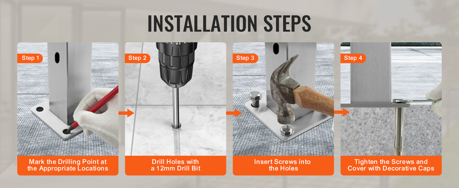 VEVOR Cable Railing Post, 42" x 2" x 2" Steel 30° Angled Hole Stair ...