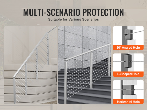 VEVOR Cable Railing Post, 42" x 2" x 2" Steel 30° Angled Hole Stair ...