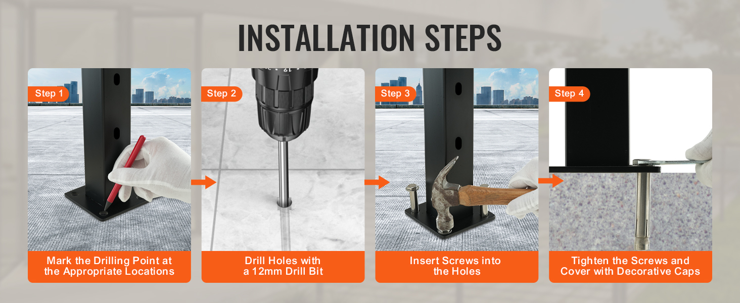 VEVOR Cable Railing Post, 36" x 2" x 2" Steel 30° Angled Hole Stair ...