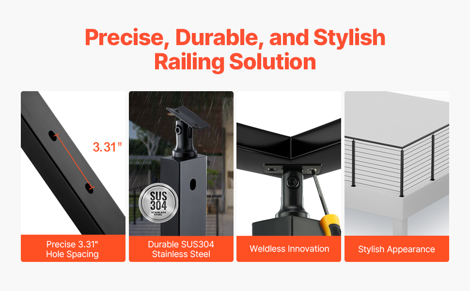 VEVOR Cable Railing Post 36x1x2 In with 30° Angled Holes ...