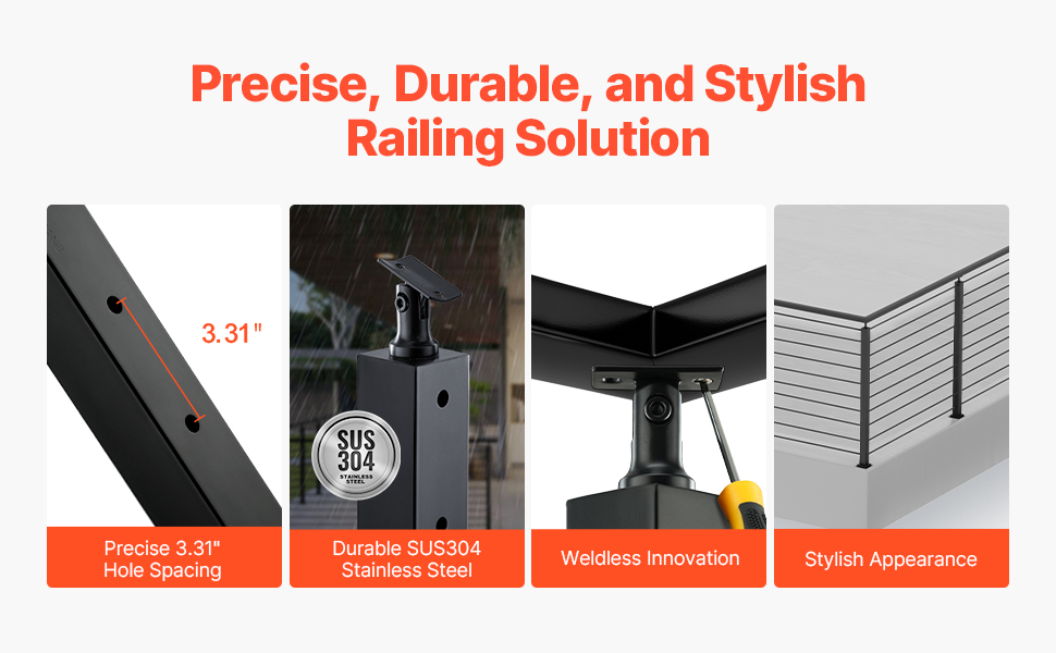 VEVOR 1-Pack Cable Railing Post, 36x2x2 In Horizontal-Hole Deck Railing ...