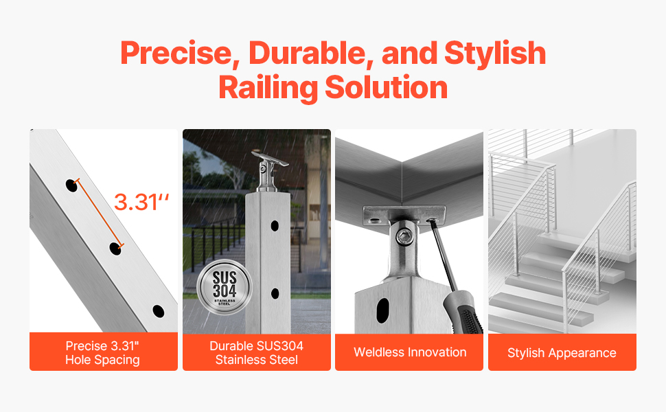 VEVOR Cable Railing Post, 42x2x2 Inch Level Deck Stair Posts, 1-Pack ...