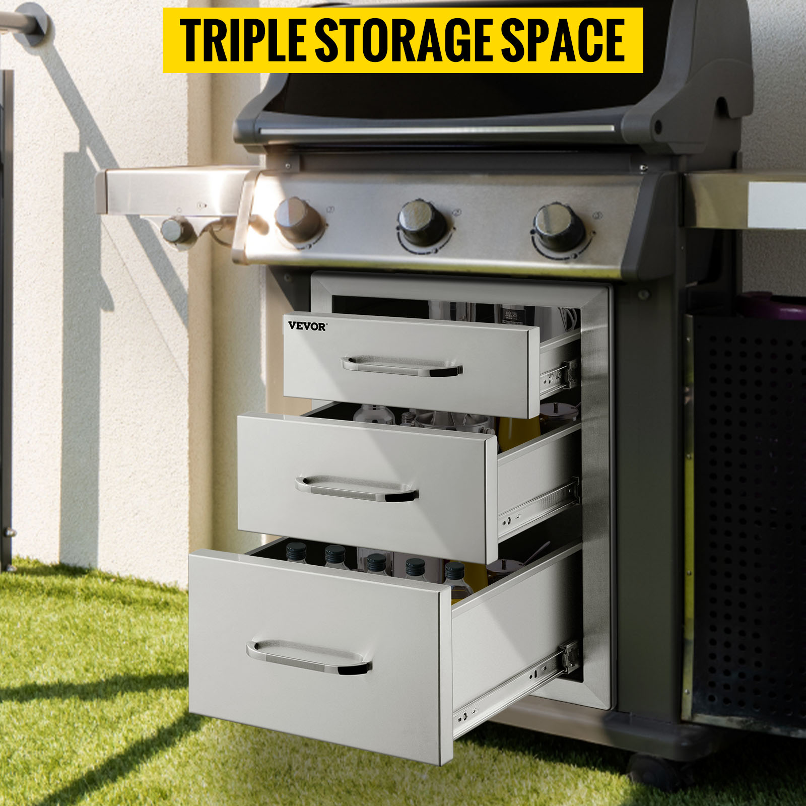 VEVOR Outdoor Kitchen Drawers 14" W x 20.3" H x 23" D, Flush Mount ...