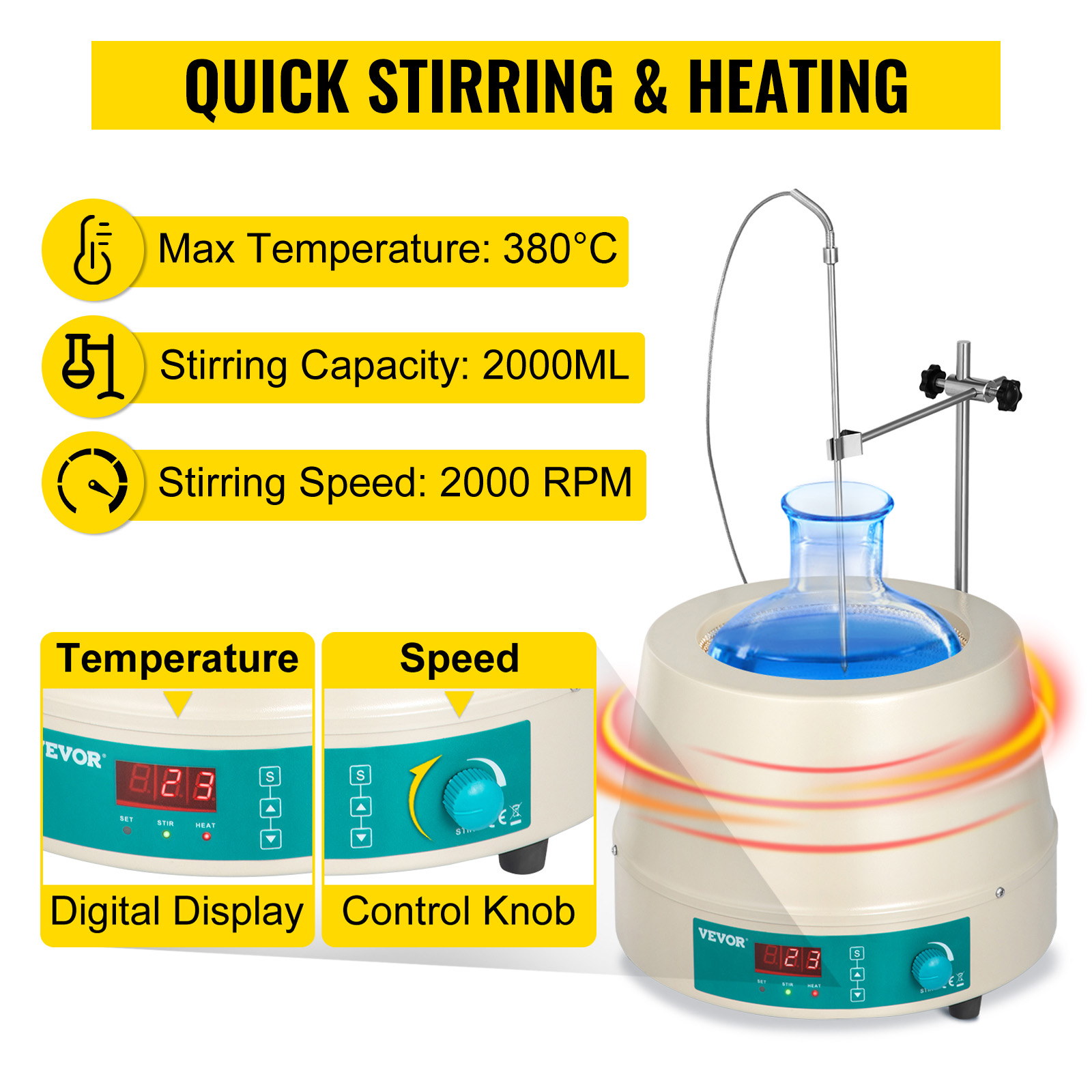 VEVOR Heating Mantle 2000ml Electric Magnetic Stirring Heating Mantle 600W Digital Magnetic ...
