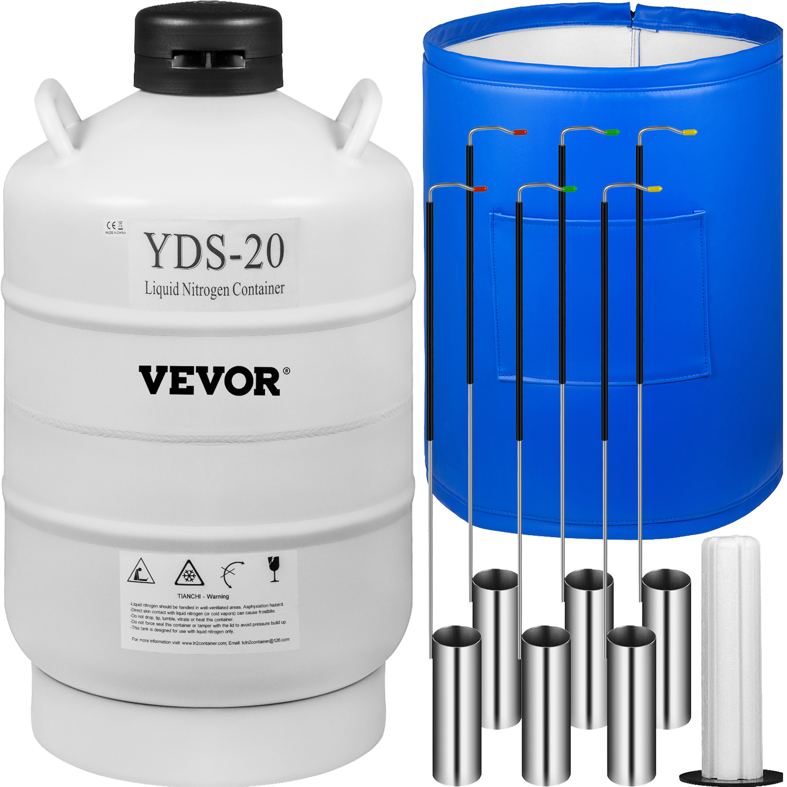 VEVOR 20L Liquid Nitrogen Tank Aluminum Alloy Liquid Nitrogen Dewar ...