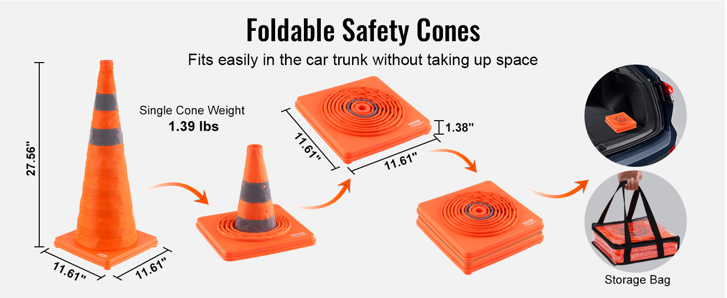 VEVOR Safety Cones, 2 Pack 28 inch Collapsible Traffic Cones ...