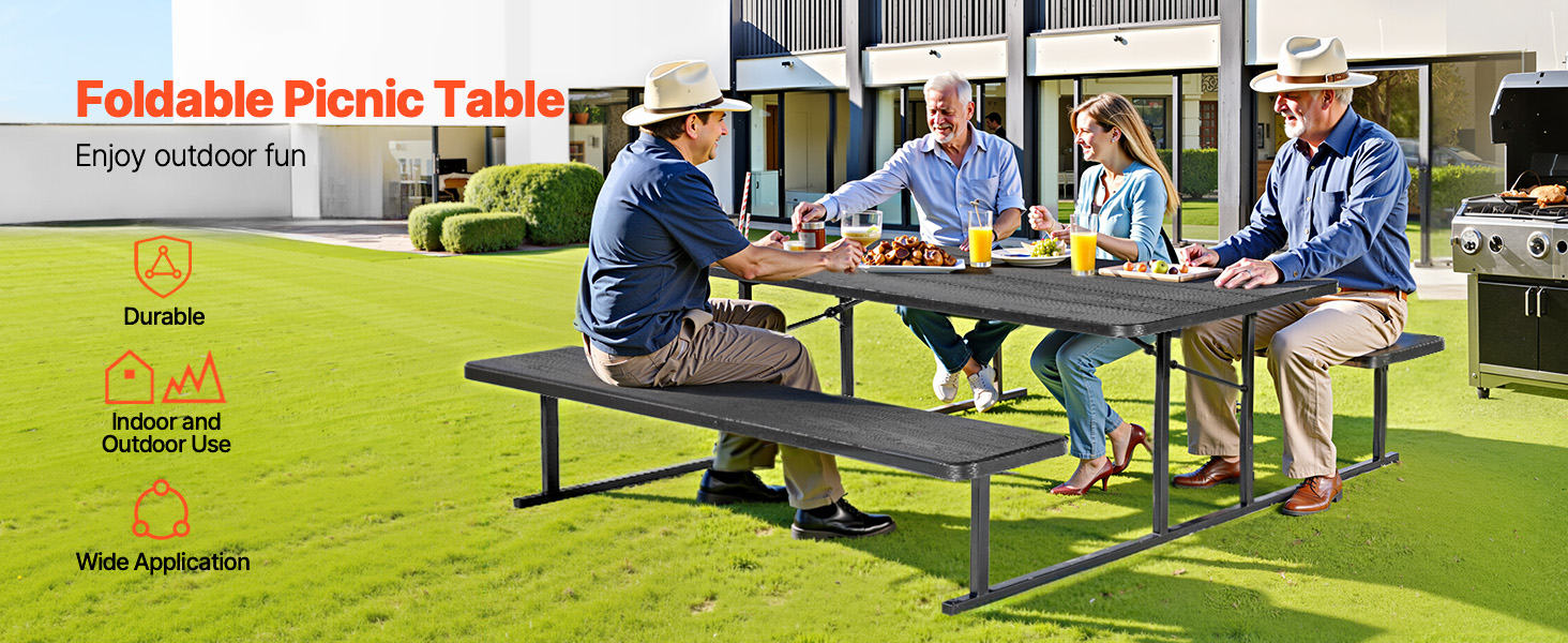 VEVOR Picnic Table Foldable Steel Camping Table Chair Garden Indoor ...