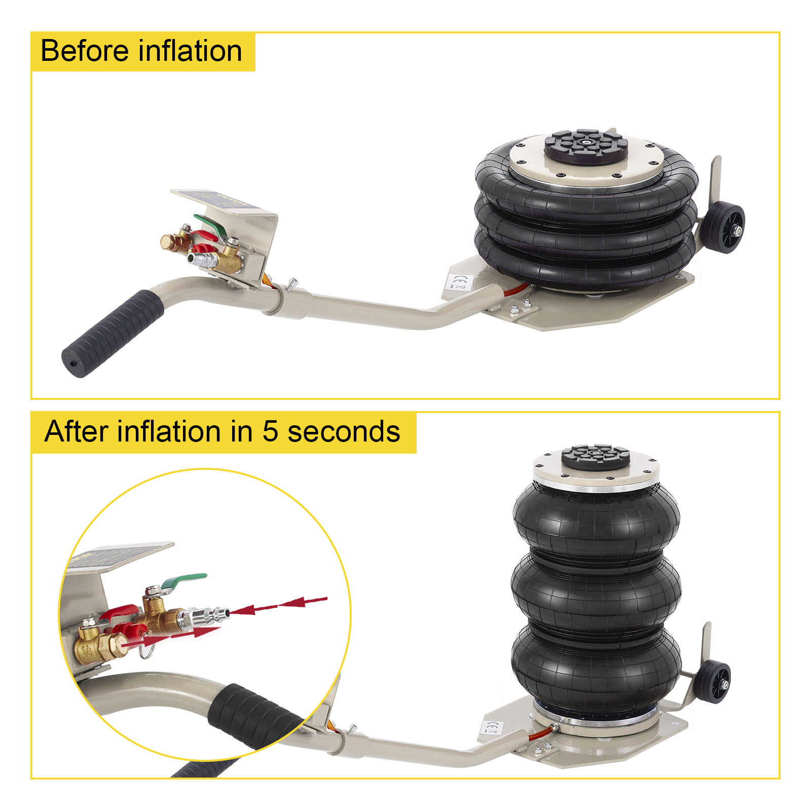 VEVOR Pneumatic Jack, 3 Ton/6600 LBS Air Bag Jack, Triple Bag Air Jack ...