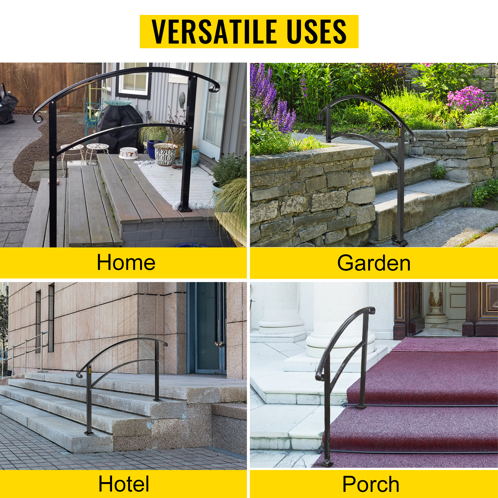 VEVOR Handrails for Outdoor Steps, Fit 1 or 3 Steps Outdoor Stair ...