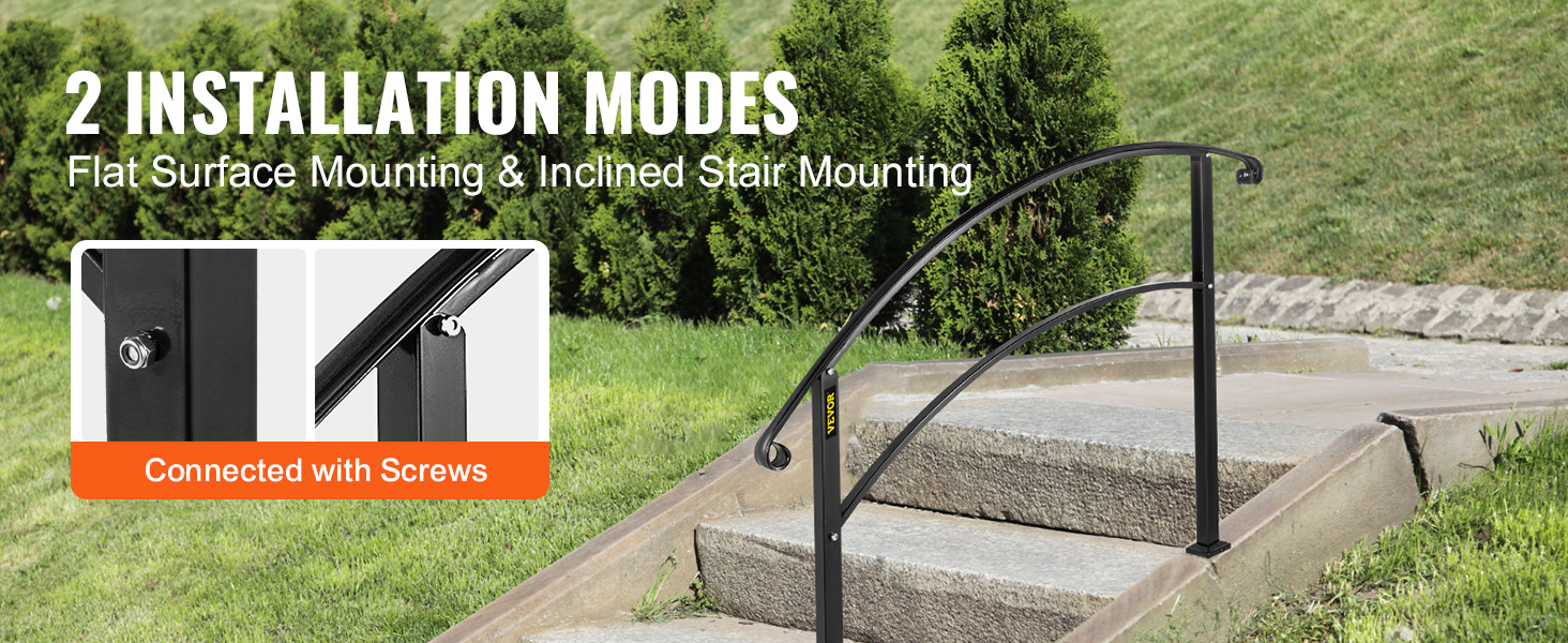 VEVOR Adjustable Wrought iron Transition Handrail Matte Black 3FT Fits ...