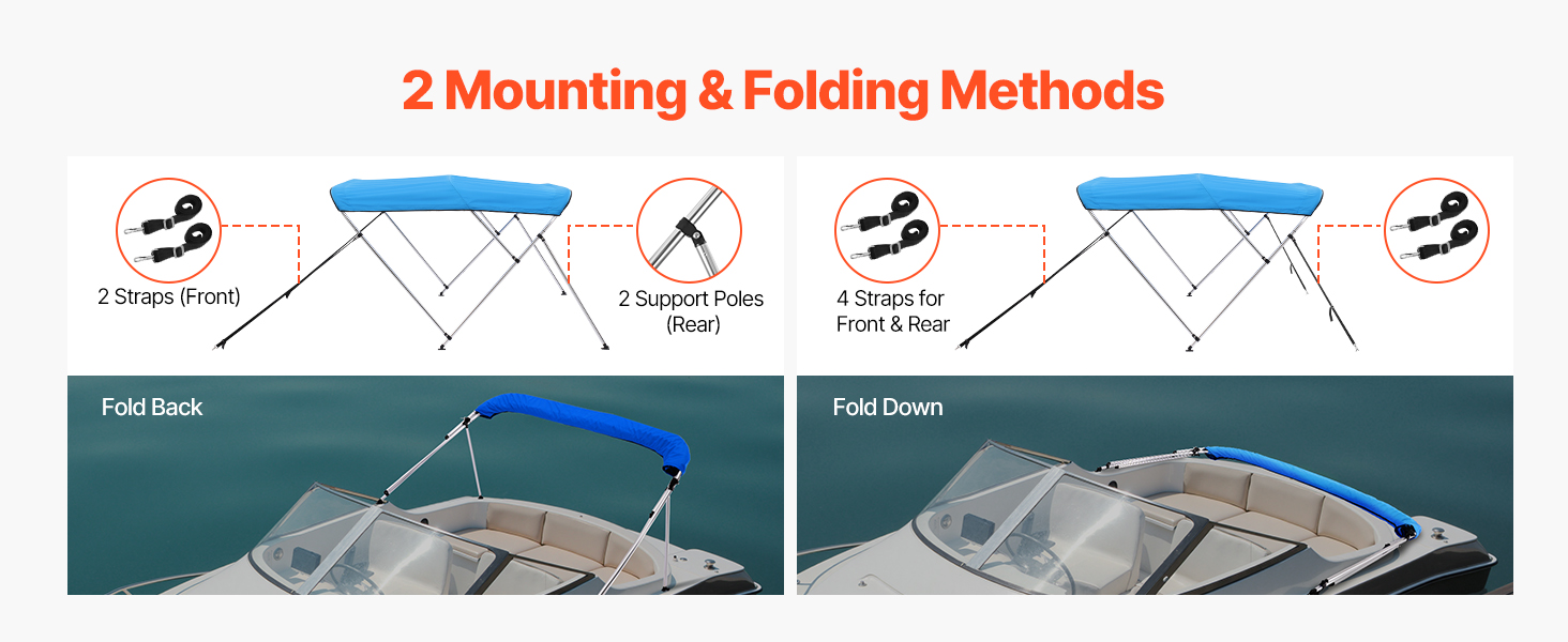 3 Bow Boat Bimini Tops 6'Lx(67"-72")W x 46"H Awning Canopy Pacific Blue ...