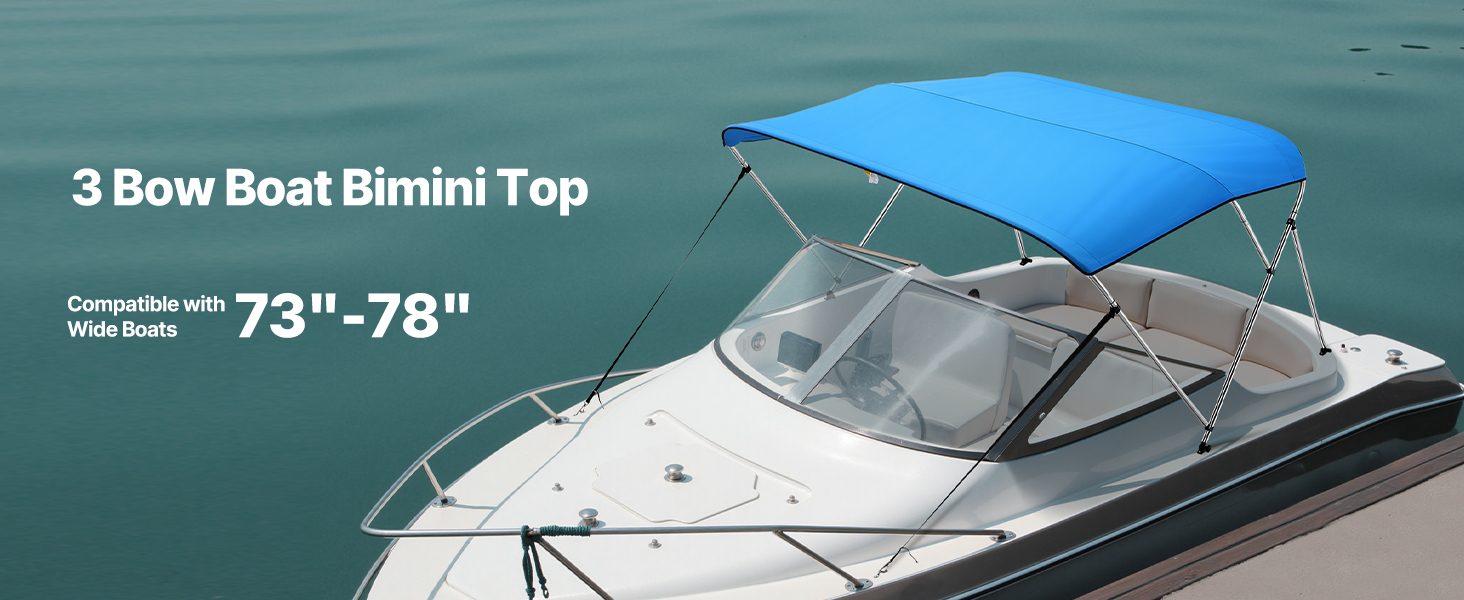 3 Bow Boat Bimini Tops 72"Lx(73"-78")W x 46"H Awning Canopy Pacific ...