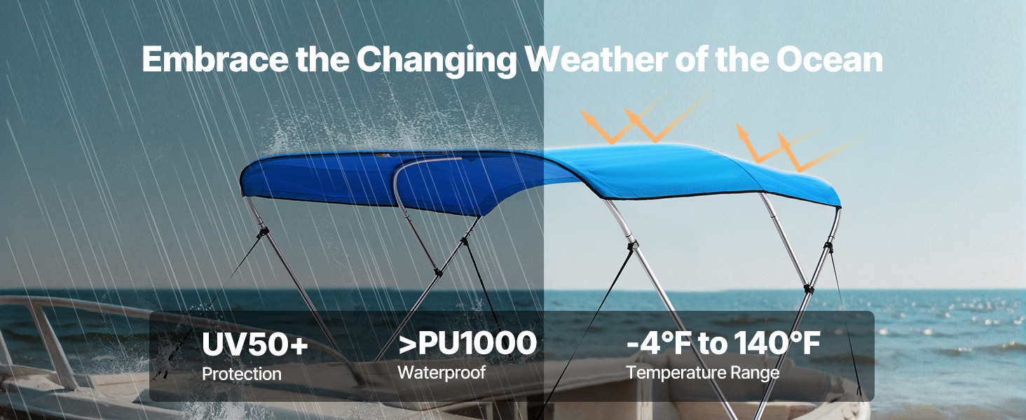 VEVOR 3 Bow Boat Bimini Tops 72"Lx(73"-78")W x 46"H Awning Canopy ...