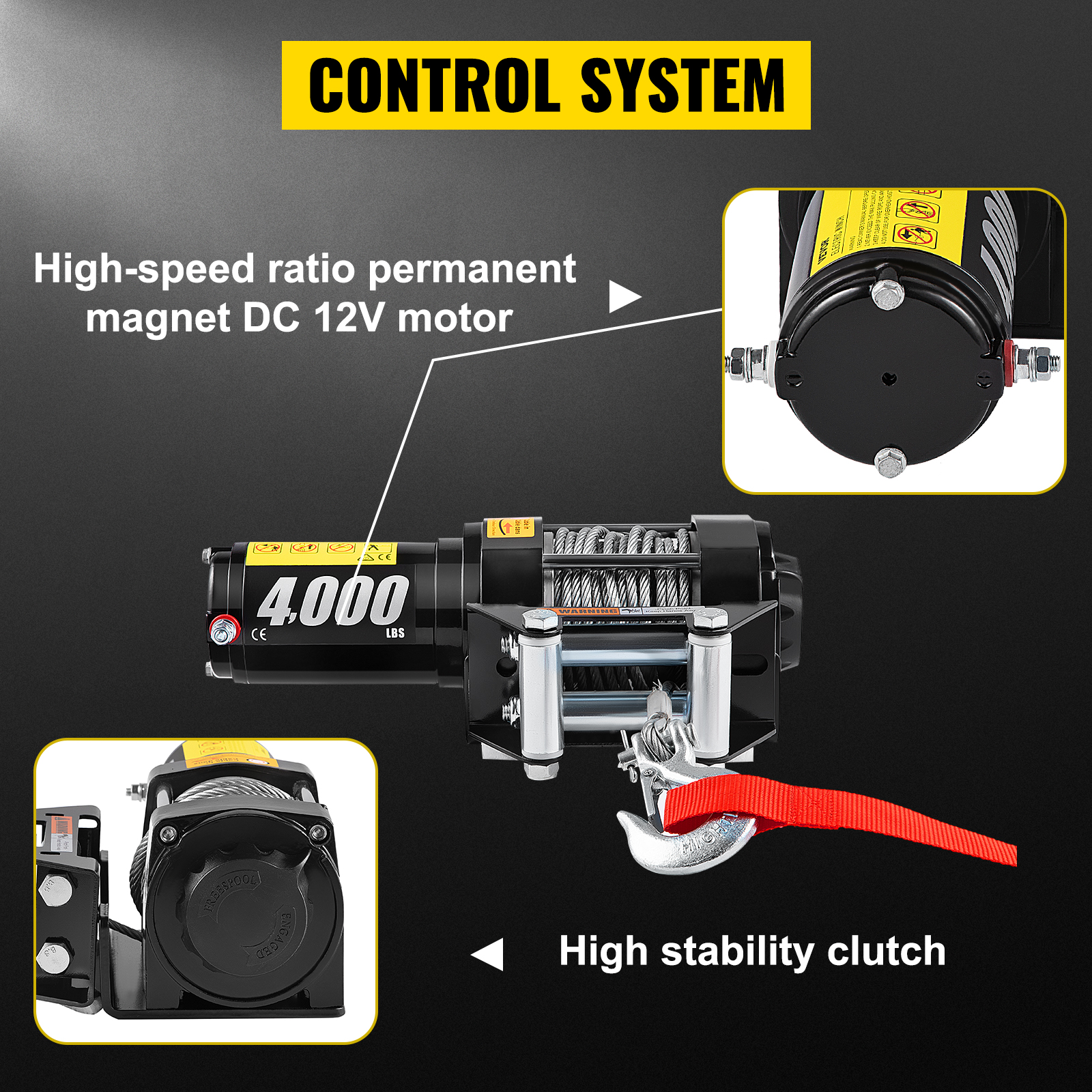 VEVOR 12V 4000lb winch with Wireless Remote Control,Electric Winch with ...