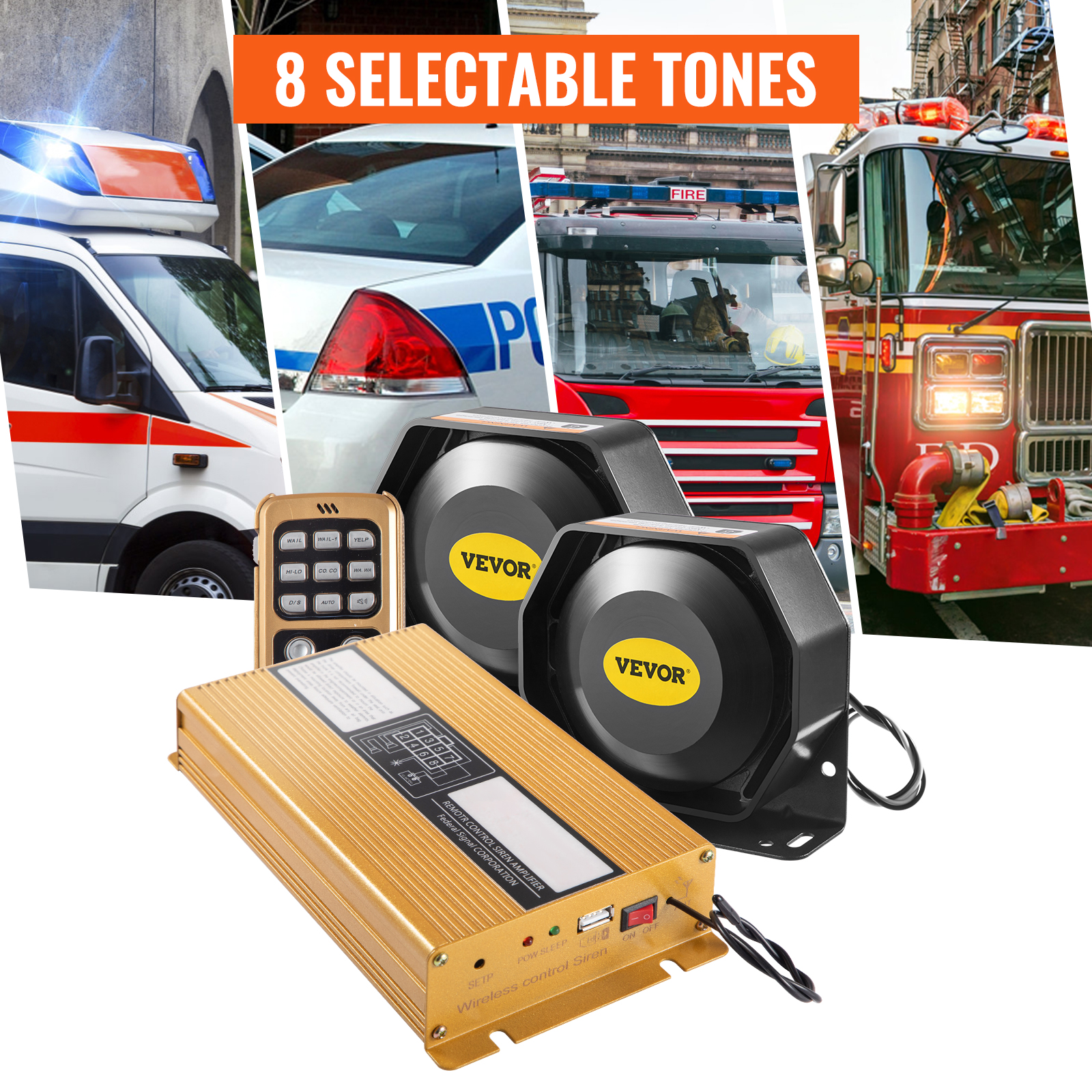 400W 8 Sound Loud Car Warning Alarm Police Fire Horn PA Speaker MIC ...