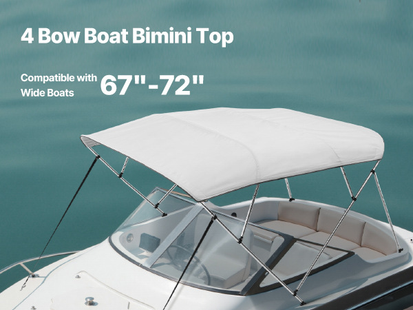 4 Bow Boat Bimini Tops 96"Lx(67"-72")W x 54"H Awning Canopy Light Grey ...