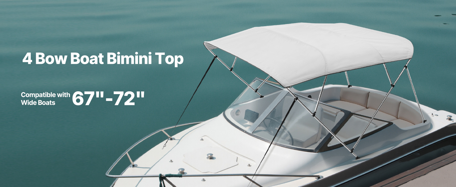 4 Bow Boat Bimini Tops 96"Lx(67"-72")W x 54"H Awning Canopy Light Grey ...