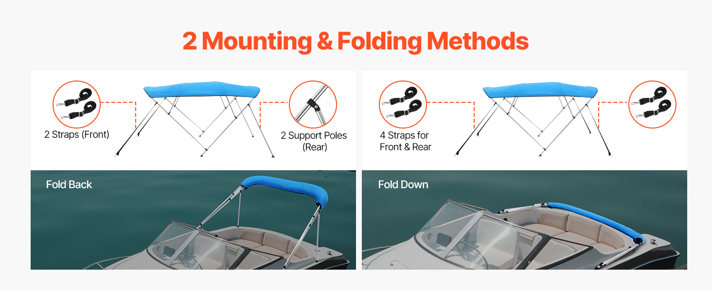 4 Bow Boat Bimini Tops 96"Lx(79"-84")W x 54"H Awning Canopy Pacific ...