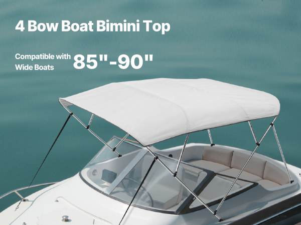 4 Bow Boat Bimini Tops 96"Lx(85"-90")W x 54"H Awning Canopy Light Grey ...