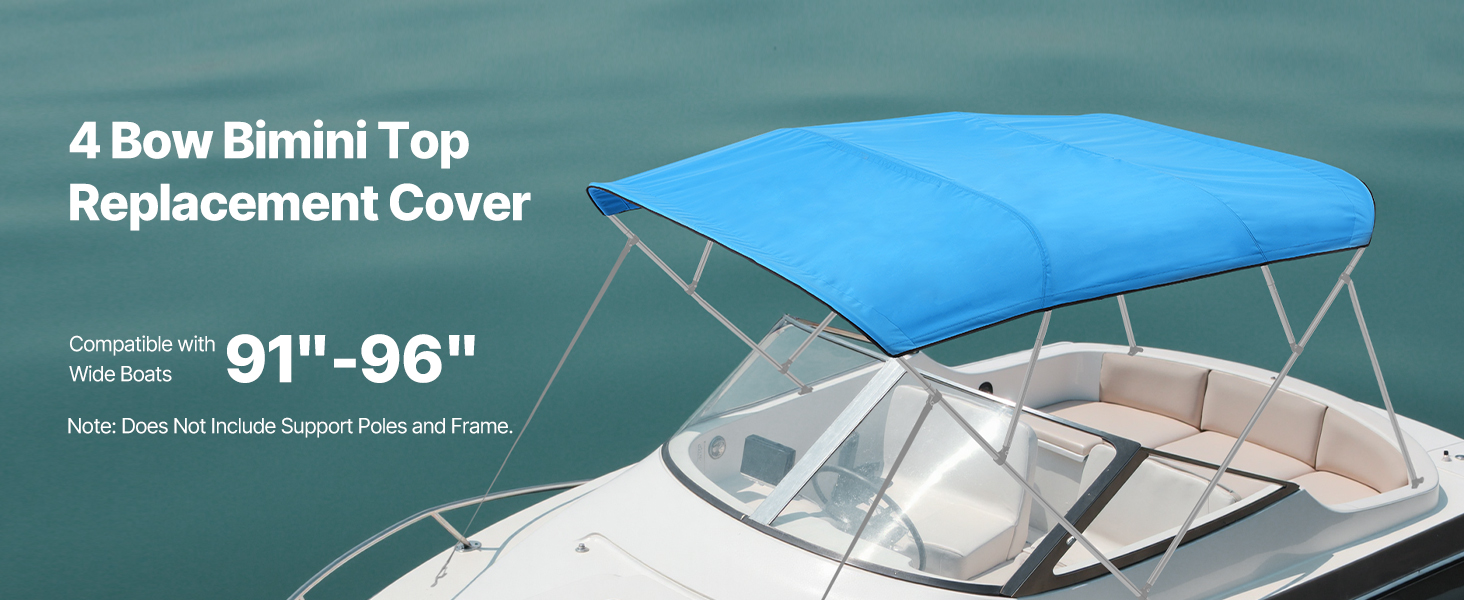 4 Bow Boat Bimini Tops 96"Lx(91"-96")W Bimini Top Replacement Pacific ...