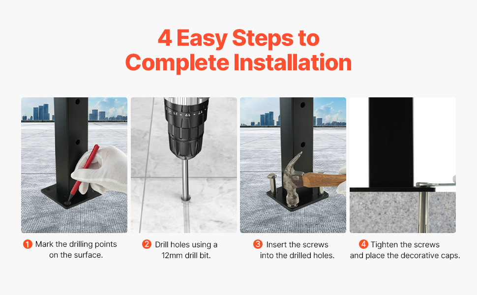 VEVOR 4-Pack Cable Railing Post, 36" x 1" x 2" Steel Horizontal Hole ...
