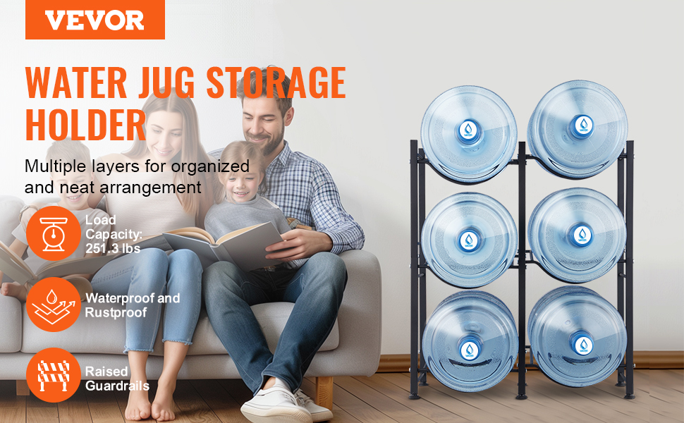 VEVOR 3 Tiers Water Jug Holder Double Row Water Bottle Rack for 6 ...