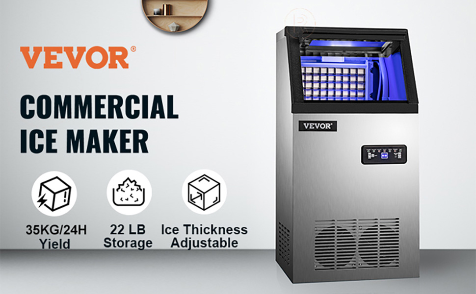 VEVOR 110V Commercial Ice Maker 120LBS/24H with 22LBs Storage Ice Maker ...