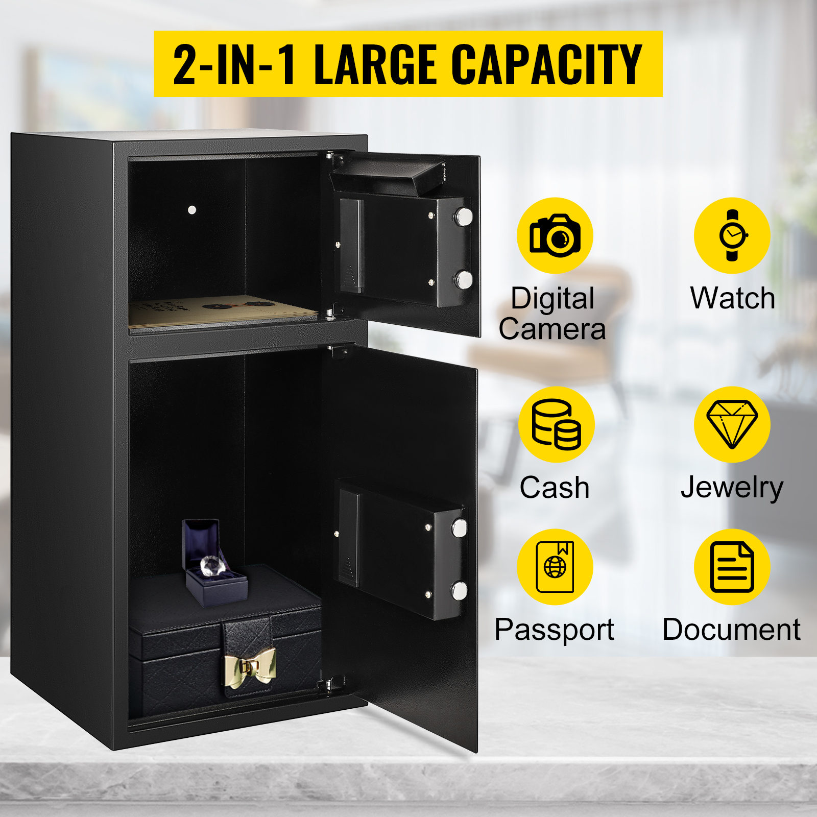 VEVOR Large Double Door Security Safe Box 2.6 Cubic Feet Steel Safe Box ...