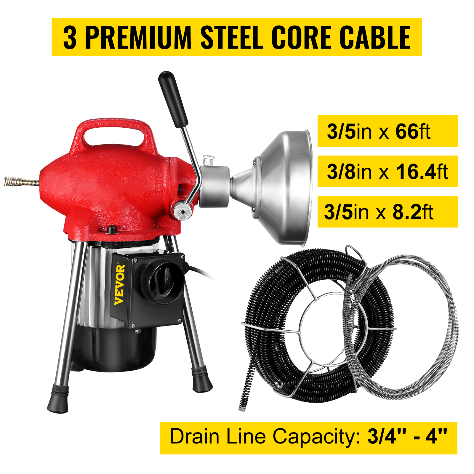 Drain Cleaning Machine 500 Watt Sectional Drain Cleaner 75' x 5/8 ...