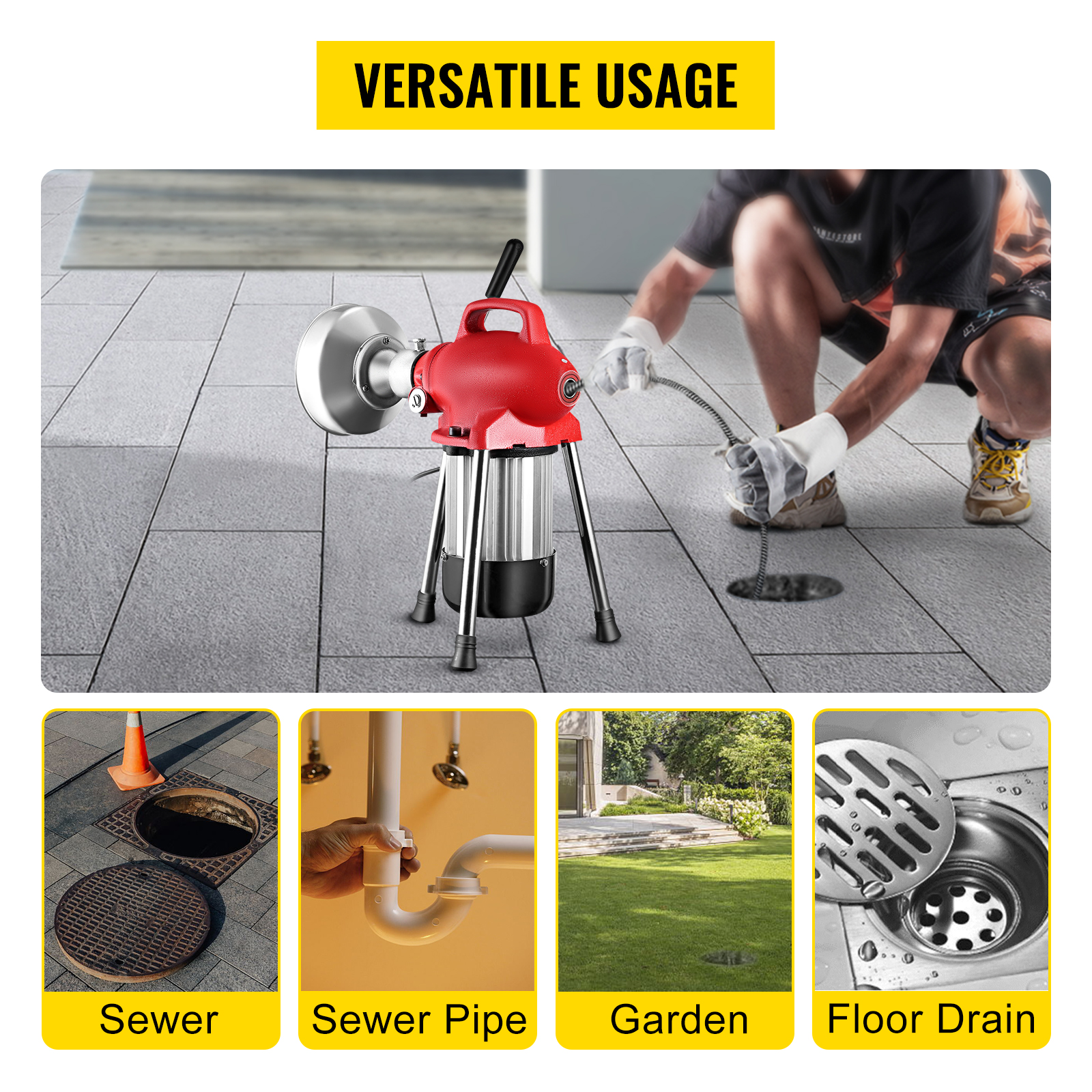Drain Cleaning Machine 500 Watt Sectional Drain Cleaner 75' x 5/8 ...