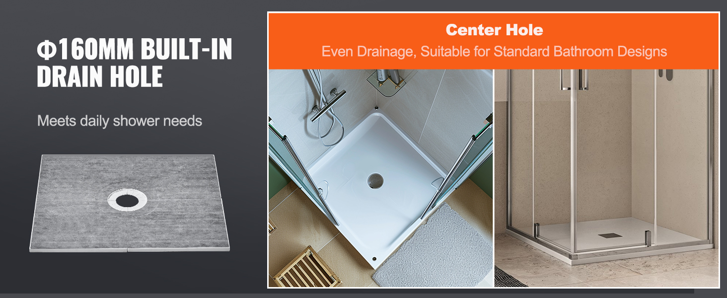 VEVOR Shower Curb Kit, 60"x48" Shower Pan Kit with 2" ABS Central ...