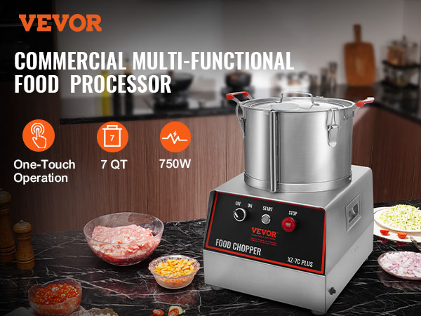 VEVOR Food Processor & Vegetable Chopper, 7 Quart Bowl, 750W Food-Grade ...