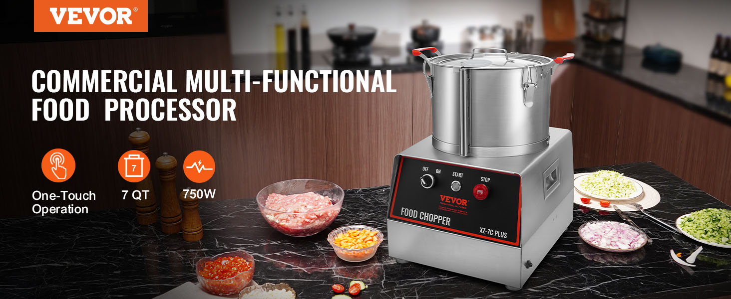 VEVOR Food Processor & Vegetable Chopper, 7 Quart Bowl, 750W Food-Grade ...
