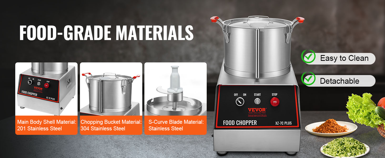 VEVOR Food Processor & Vegetable Chopper, 7 Quart Bowl, 750W Food-Grade ...