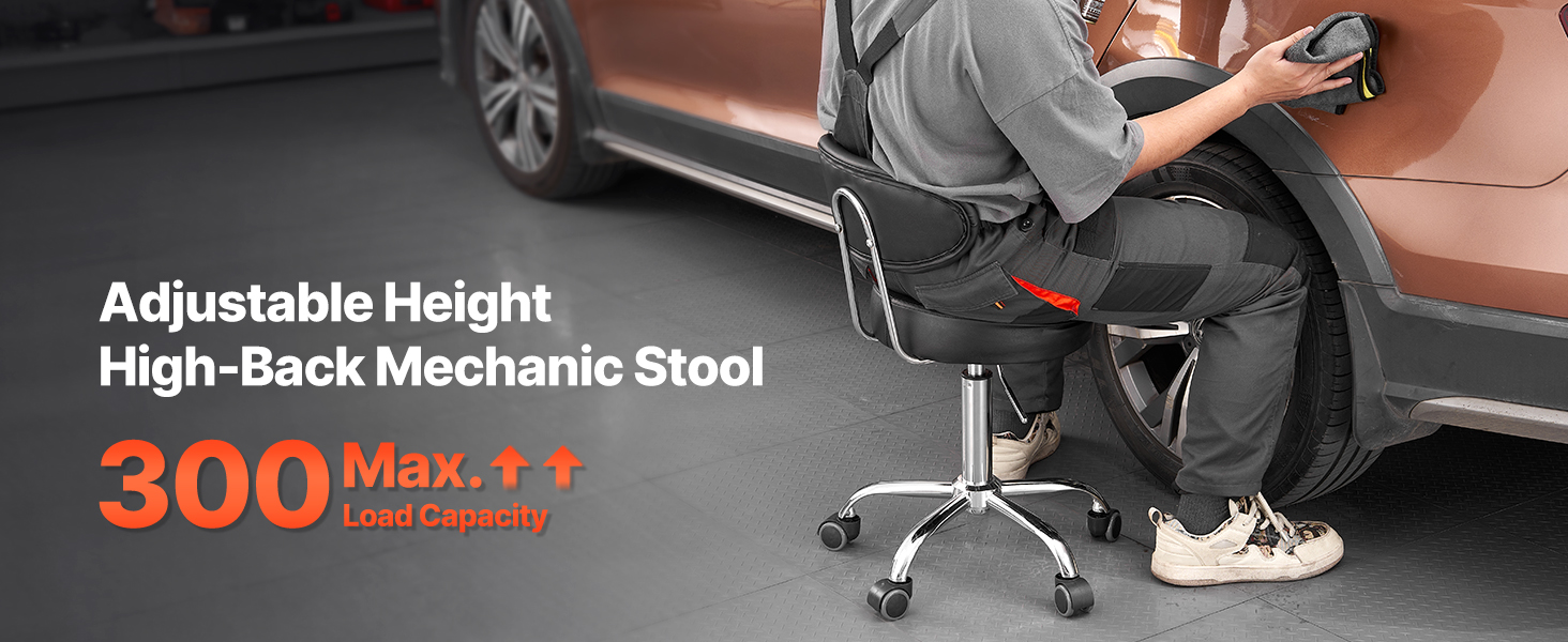 VEVOR Shop Stool Adjustable Garage Seat 300 lbs Load with Backrest ...