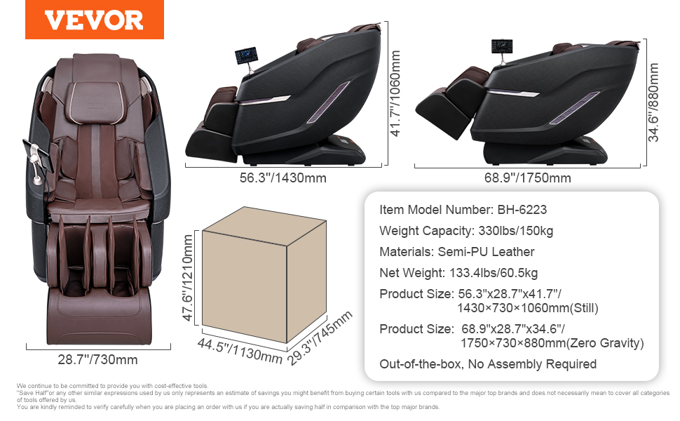 VEVOR Massage Chair with Flexible SL-Track, Full Body Zero Gravity ...