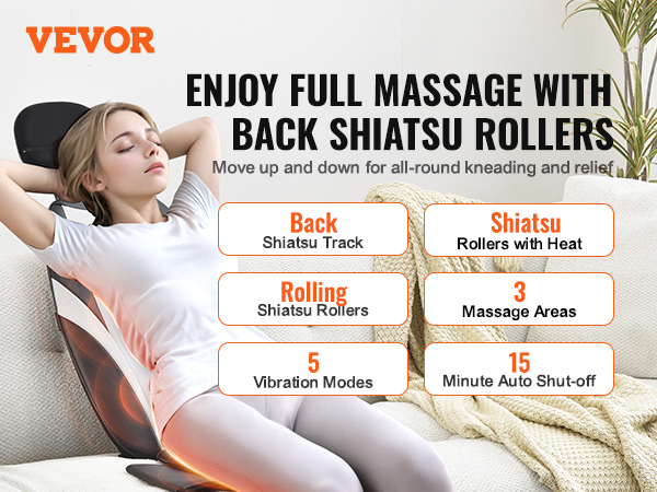 VEVOR Shiatsu Back Massager with Heat, Massage Seat Cushion with 2 ...