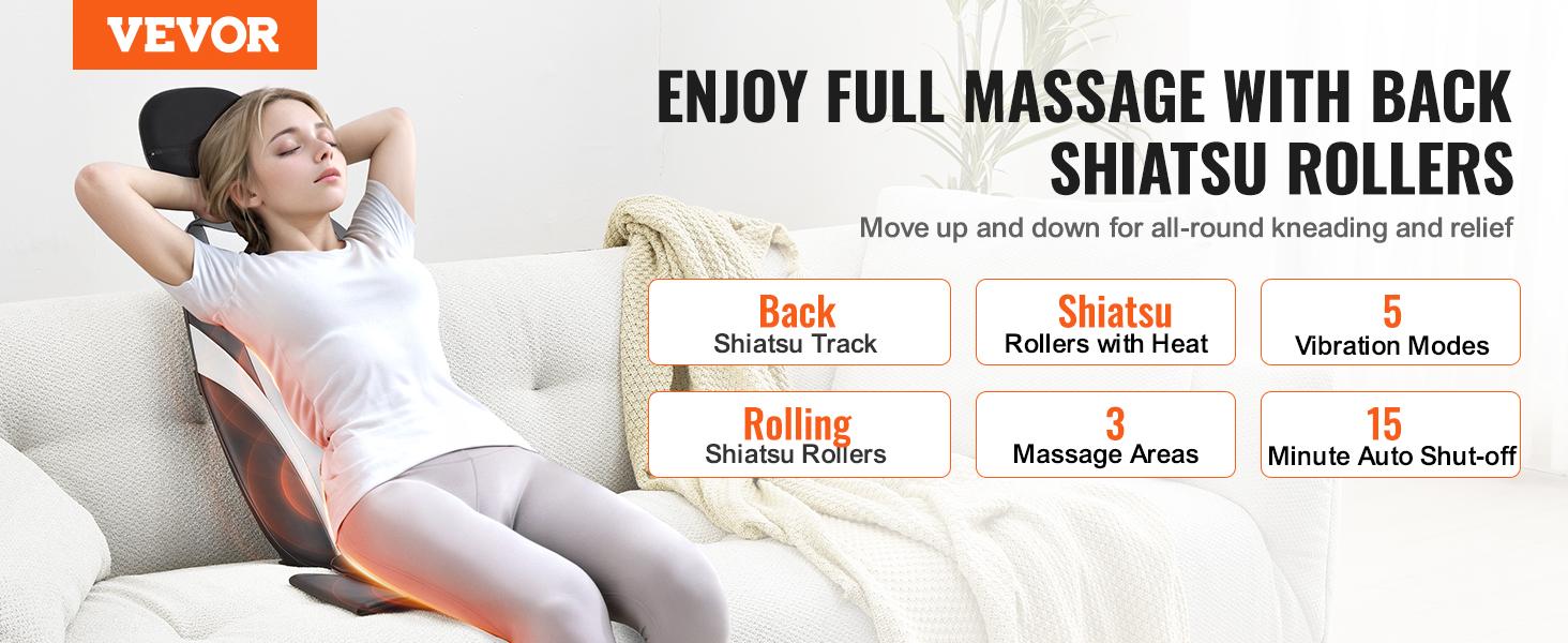 VEVOR Shiatsu Back Massager with Heat, Massage Seat Cushion with 2 ...