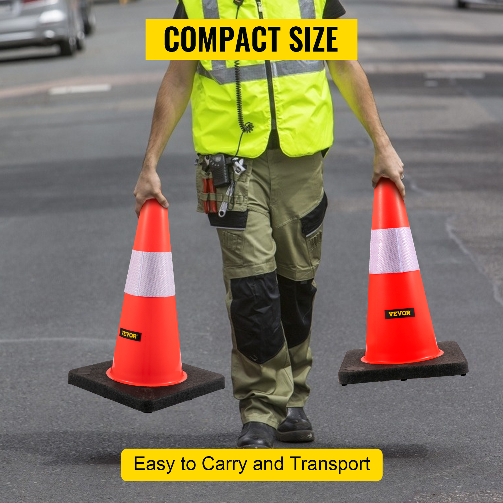 VEVOR Safety Cones, 18 in/45 cm Height, 5 PCS PVC Orange Traffic Cone ...