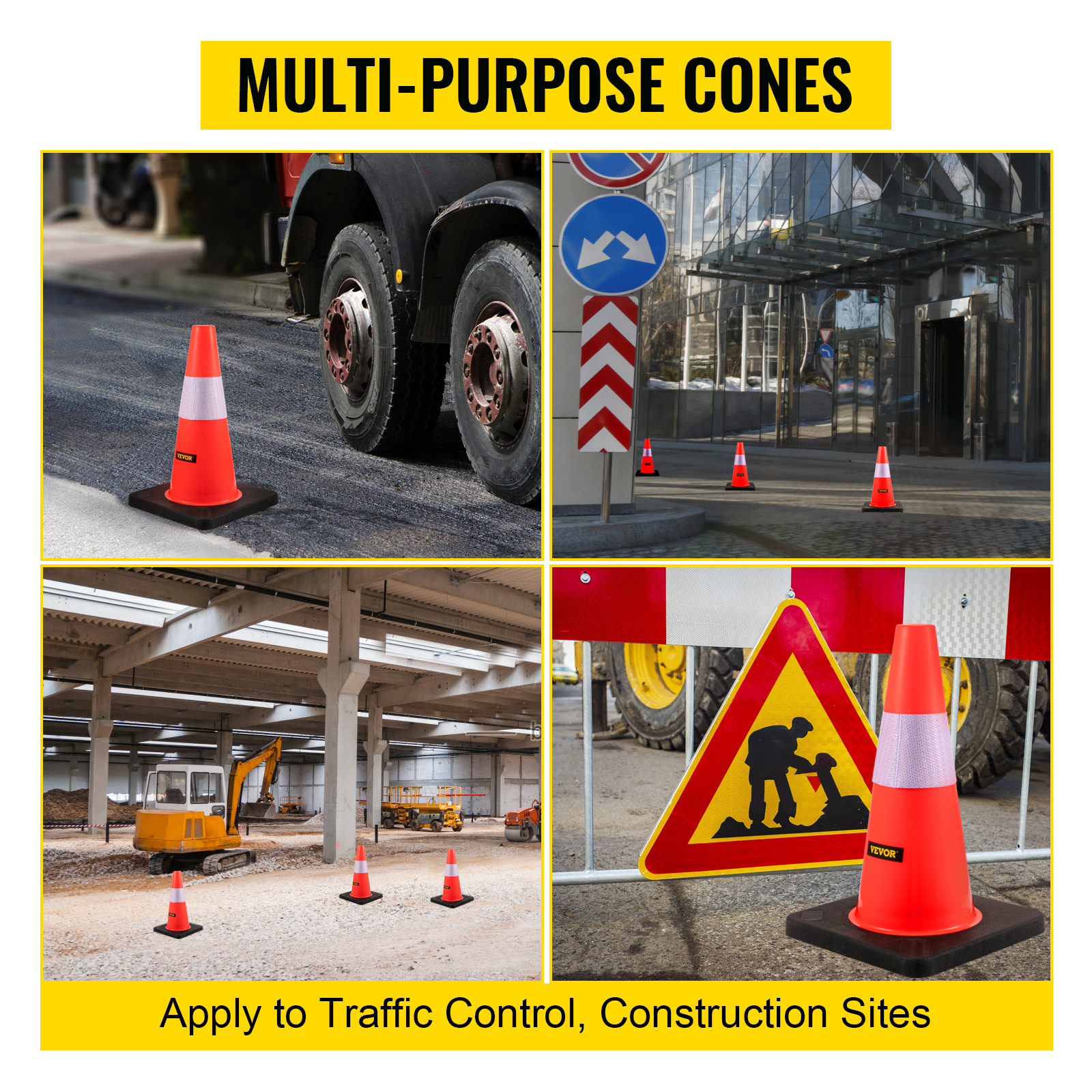 VEVOR Safety Cones, 18 in/45 cm Height, 5 PCS PVC Orange Traffic Cone ...