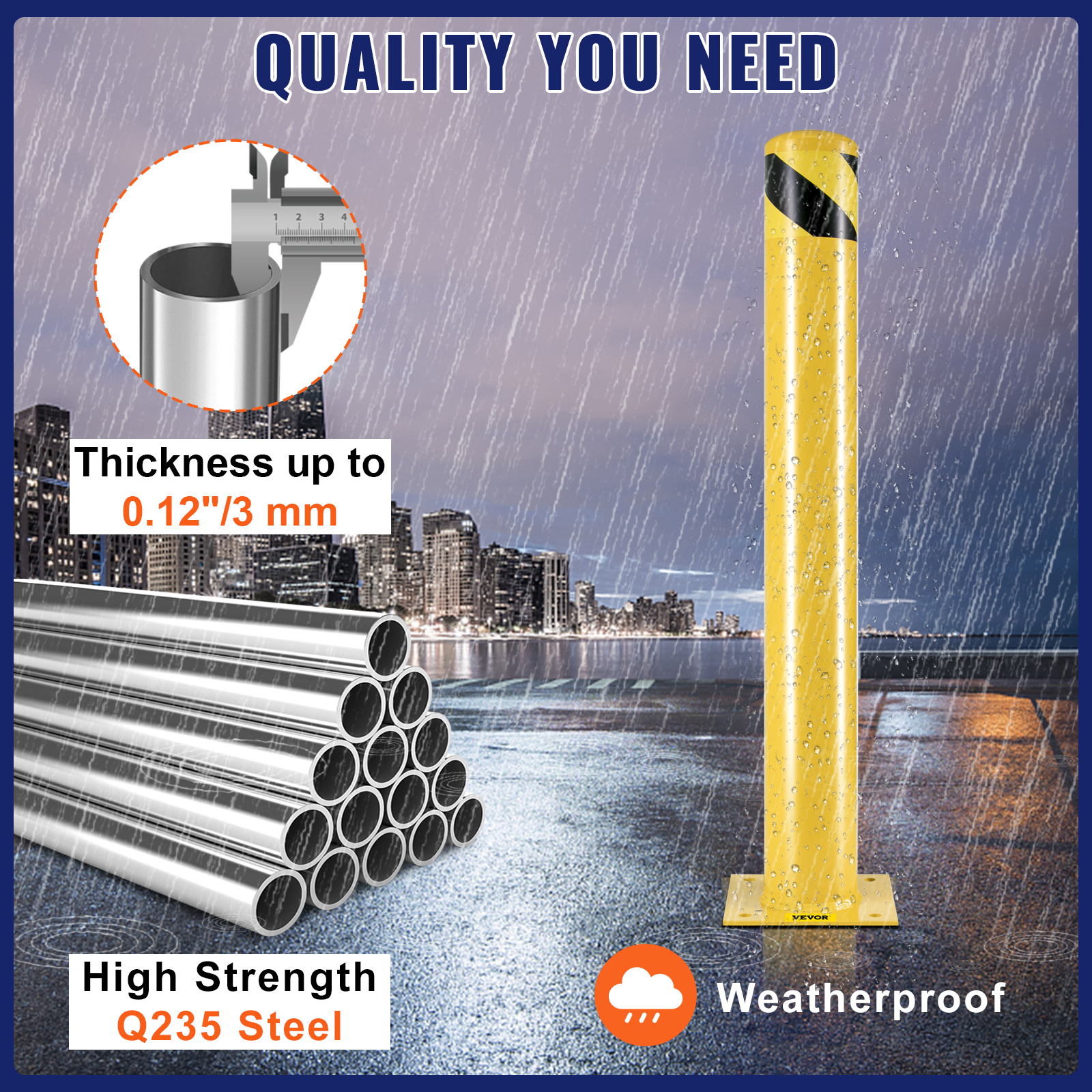 VEVOR Safety Bollard, 36 Inch Height Bollard Post, 4.5 Inch Diameter ...