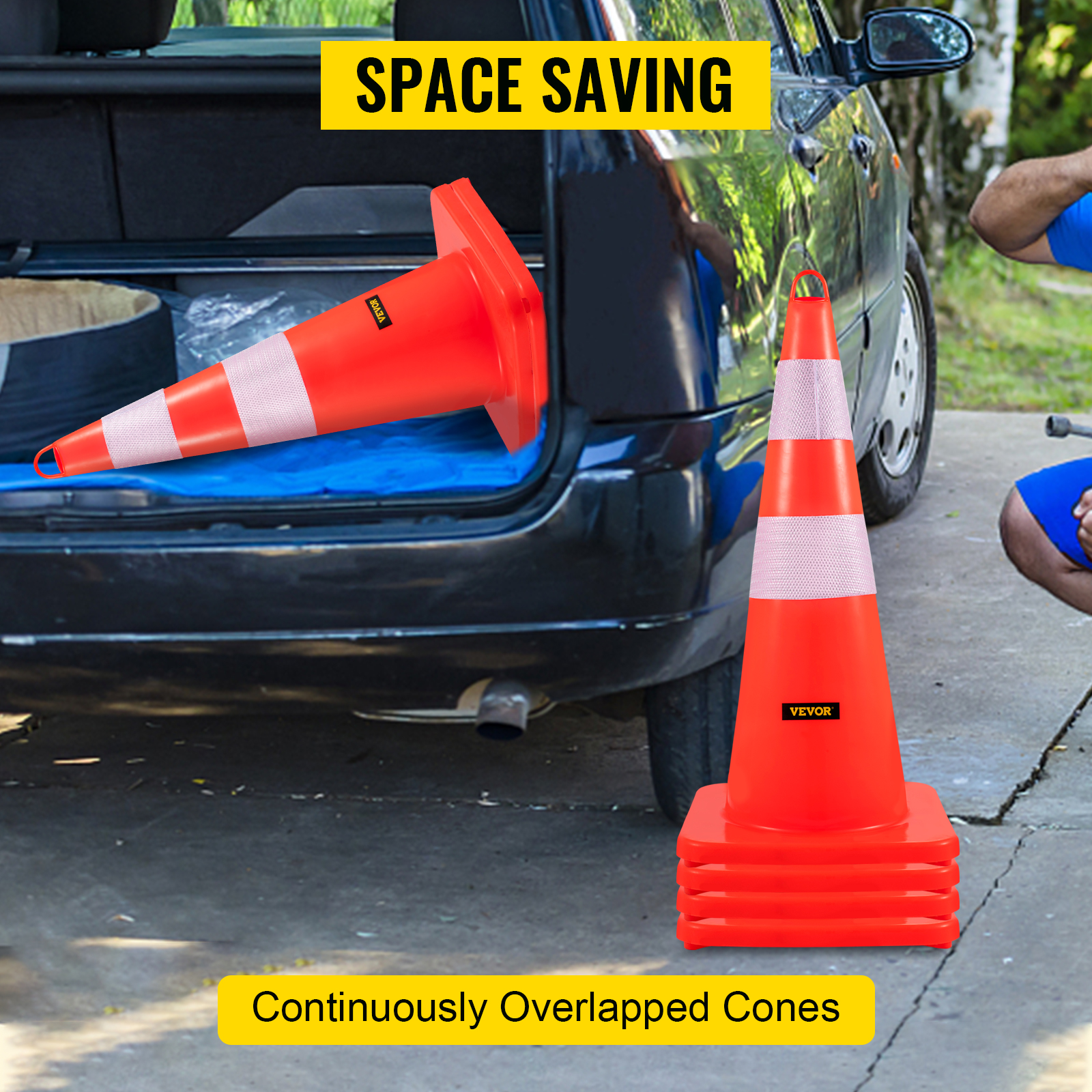 VEVOR Safety Cones, 12 x 28" Traffic Cones, PVC Orange Construction ...