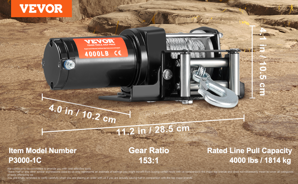 VEVOR Electric Winch ATV UTV 4000 lb Steel Cable IP55 Waterproof Remote ...