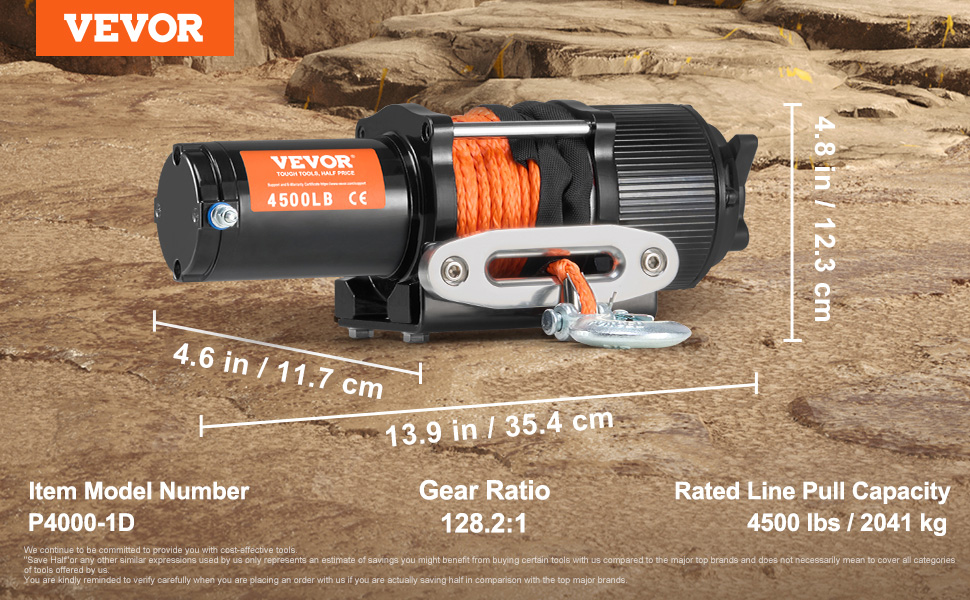 VEVOR Electric Winch ATV UTV 4500 lb Synthetic Rope Waterproof Remote ...
