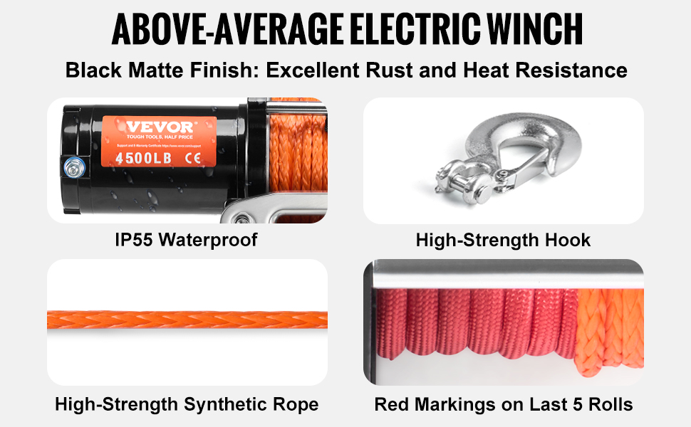 VEVOR Electric Winch ATV UTV 4500 lb Synthetic Rope Waterproof Remote ...